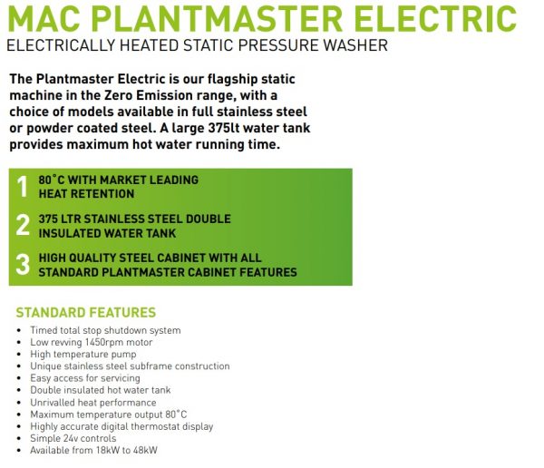MAC Plantmaster Electrically Heated Static Pressure Washer - Browns ...